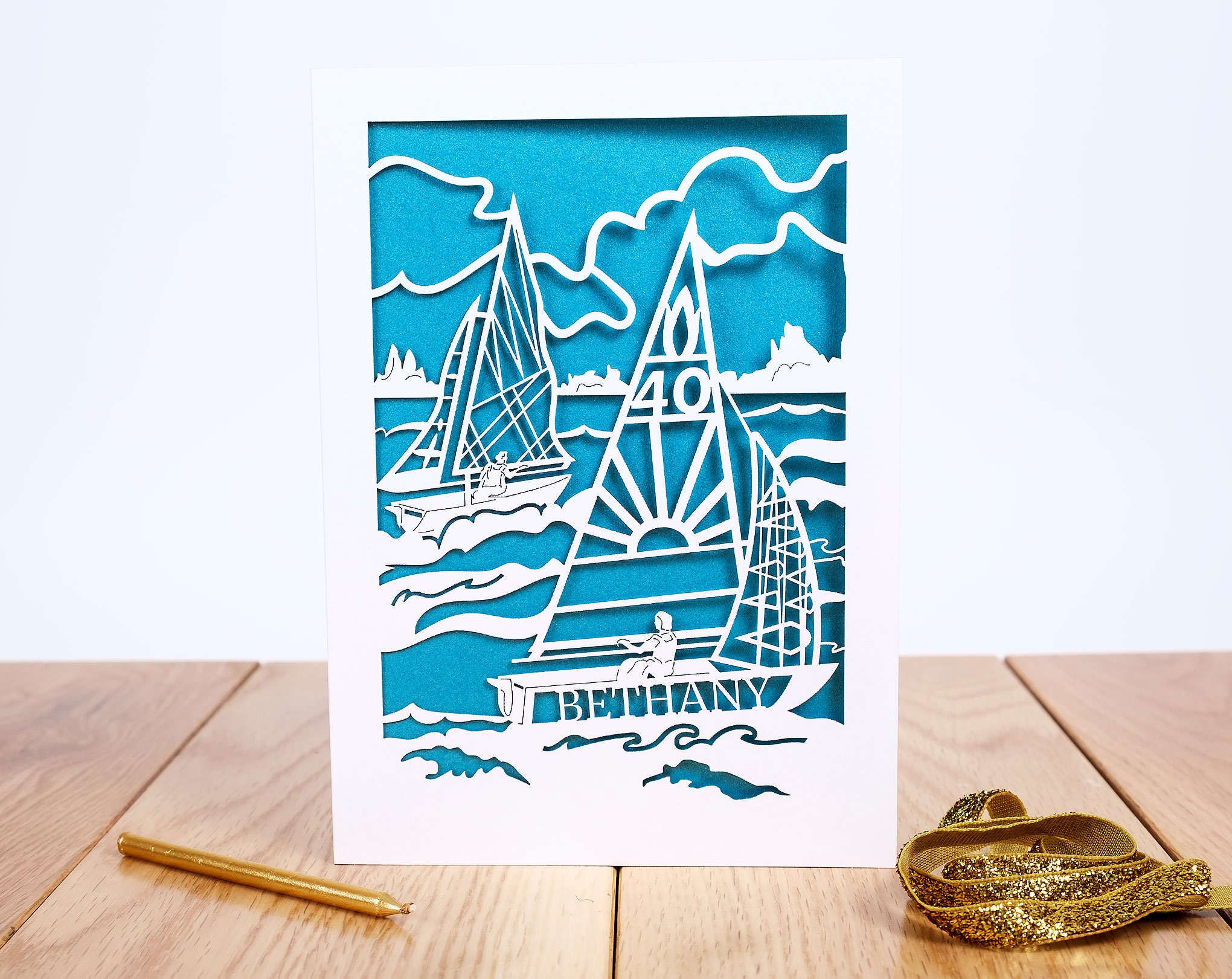 The Regatta, Personalised Name and Age Sailing Card, Laser Cut Birthday ...