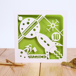 Space Laser Cut Greetings Card - Personalised Age and Name - Space ...