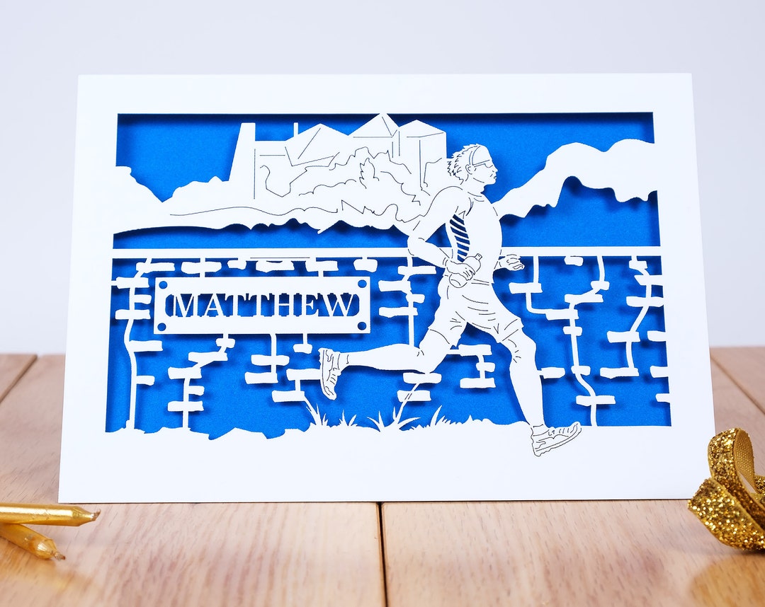 The Runner, Personalised Birthday Card, Personalised Name, Running Race ...