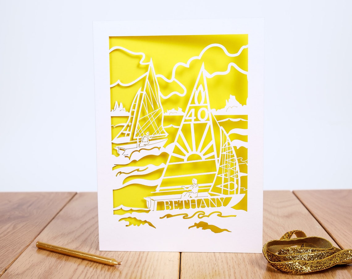 The Regatta, Personalised Name and Age Sailing Card, Laser Cut Birthday ...