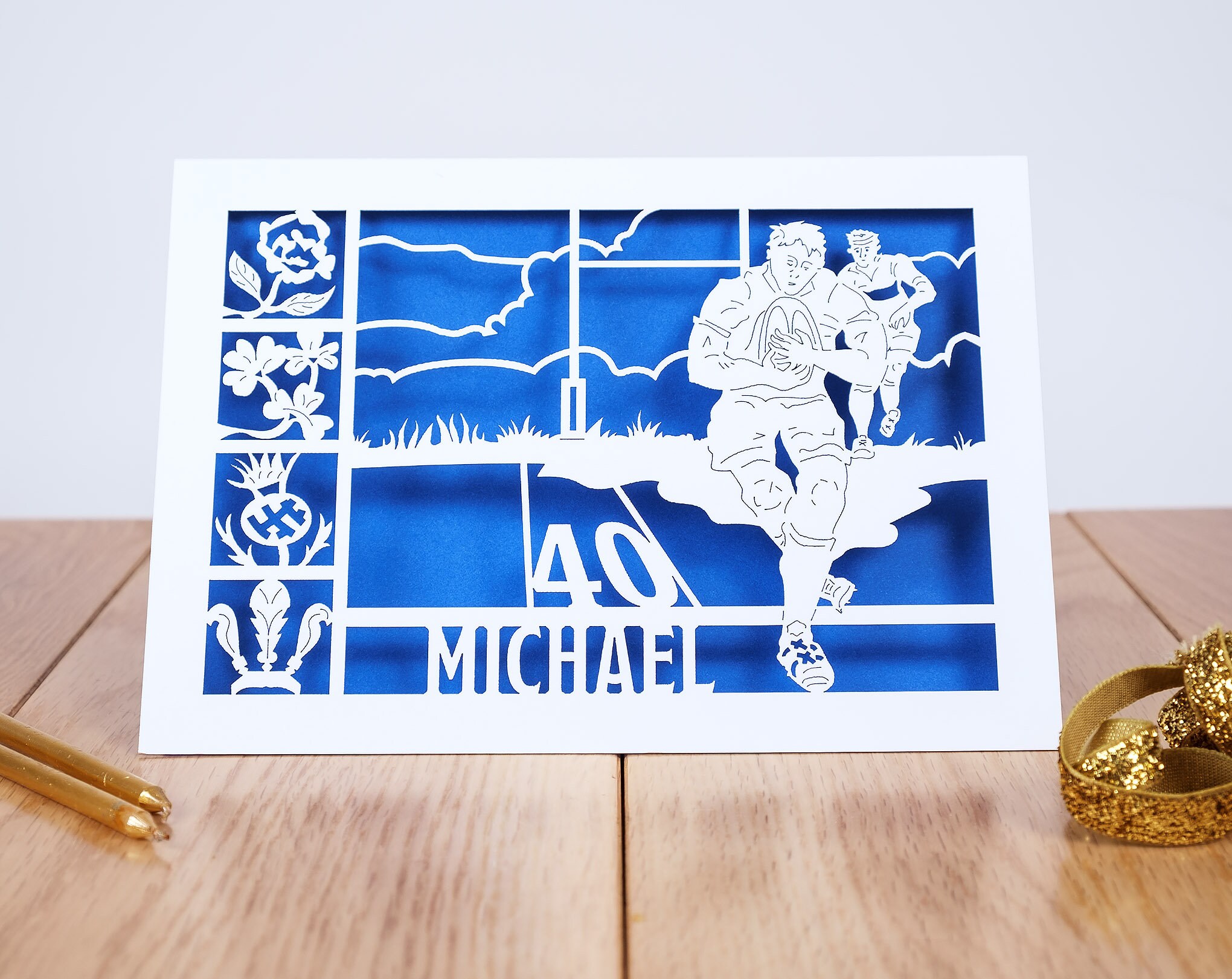 The Rugby Match Birthday Card, Personalised Age and Name, Laser Cut ...