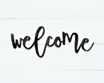 Wood Script Welcome Sign | Etsy