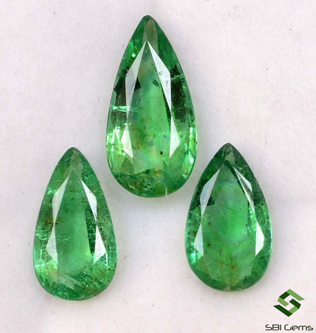 Certified Zambian Natural Emerald Pear Cut 3 Pcs 1.57 Cts Set Lustrous ...