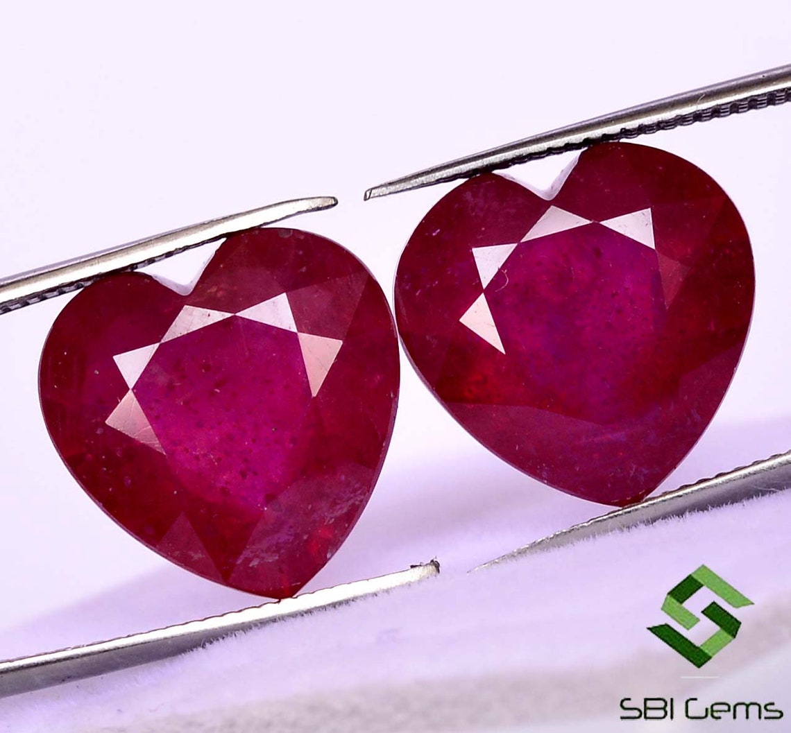 12x12 Mm Natural Ruby Heart Shape Cut Pair 15.62 Cts Dark - Etsy