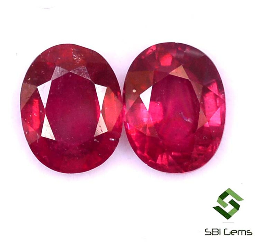 9x7 Mm Natural Top Quality Ruby Oval Cut Pair 5.57 Cts Faceted ...