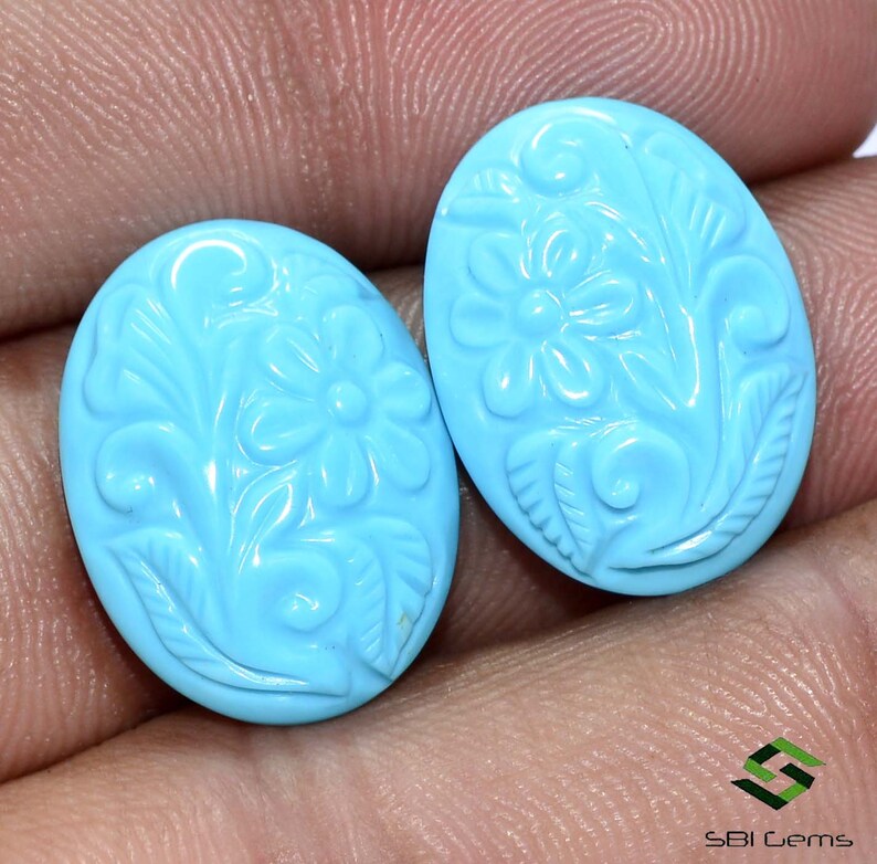 20x15 Mm Certified Natural Turquoise Hand Made Carving Pair - Etsy