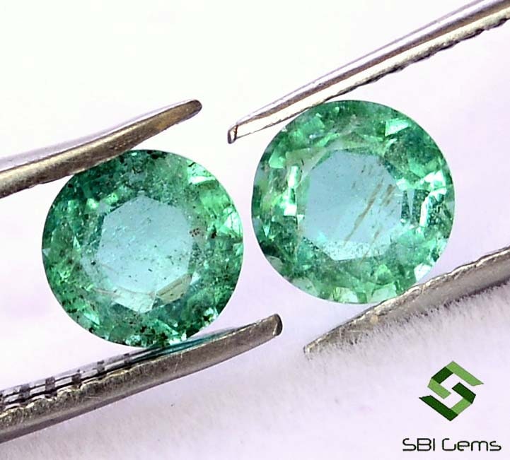 4.50 Mm Certified Natural Emerald Round Cut 5 Quality Pairs Untreated ...