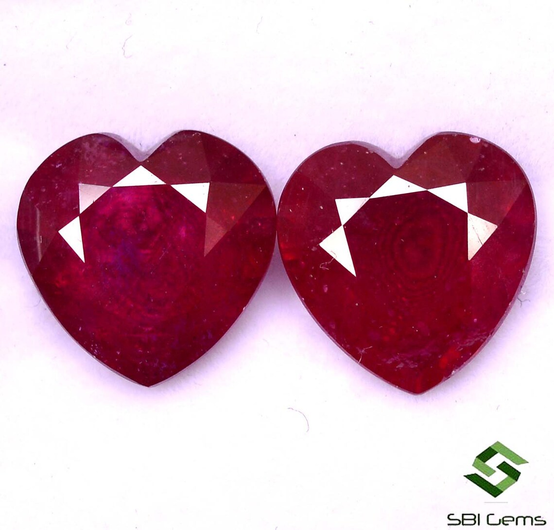 12x12 Mm Natural Ruby Heart Shape Cut Pair 15.62 Cts Dark - Etsy