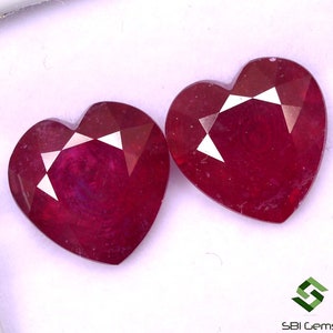 12x12 Mm Natural Ruby Heart Shape Cut Pair 15.62 Cts Dark Reddish Shade ...