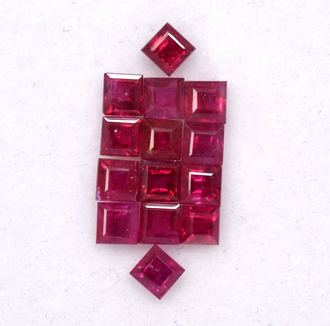 2.50 Mm Natural Ruby Square Cut Lot 14 Pcs 1.87 CTS Calibrated Loose ...