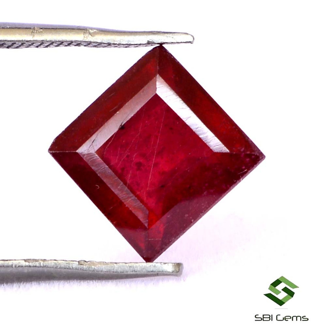 8 Mm Natural Ruby Square Cut 3.82 CTS Faceted Reddish Shade Loose ...