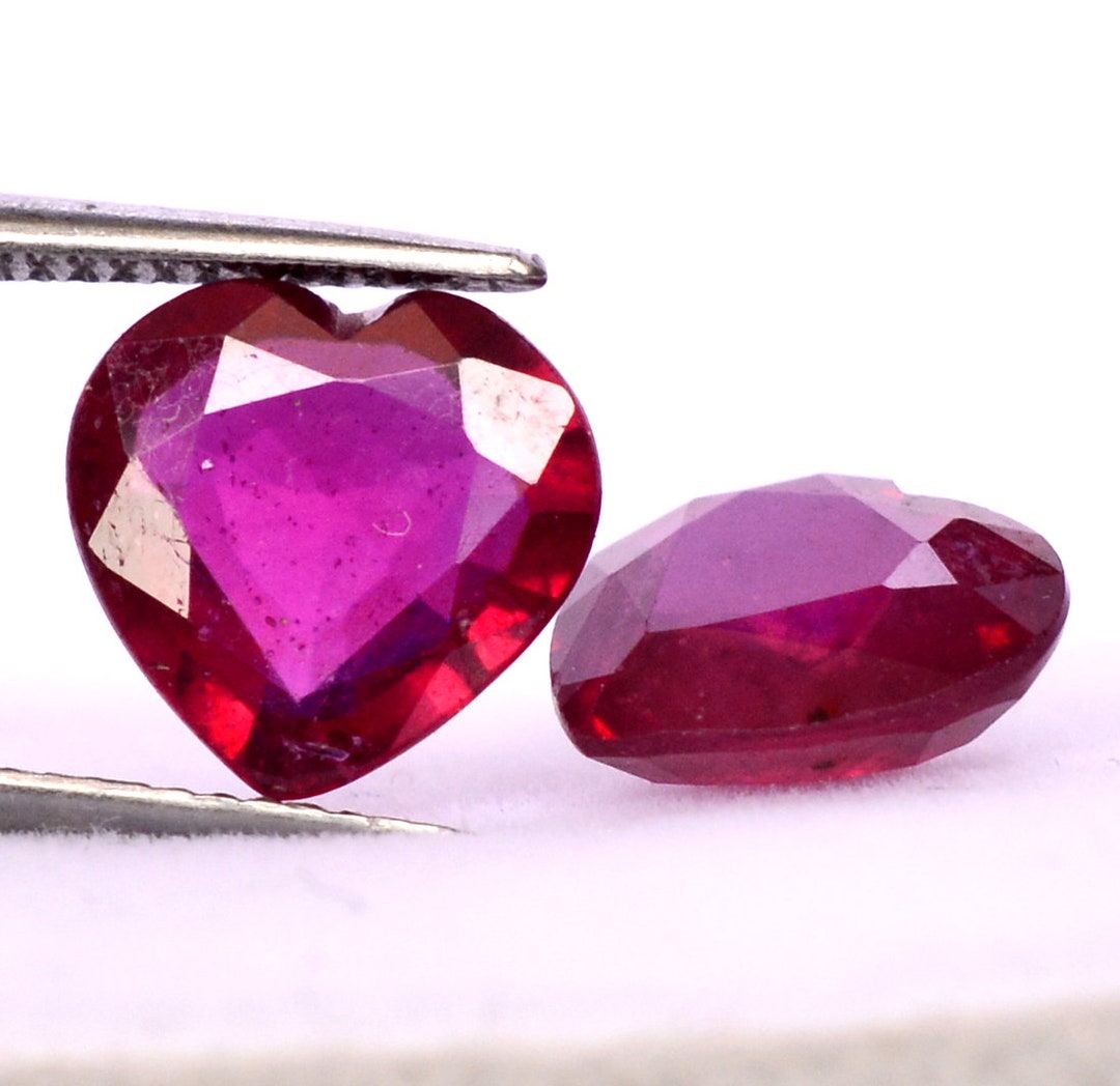 8x8 Mm Natural Ruby Heart Shape Cut Pair 4.08 Cts Faceted Red Pink ...