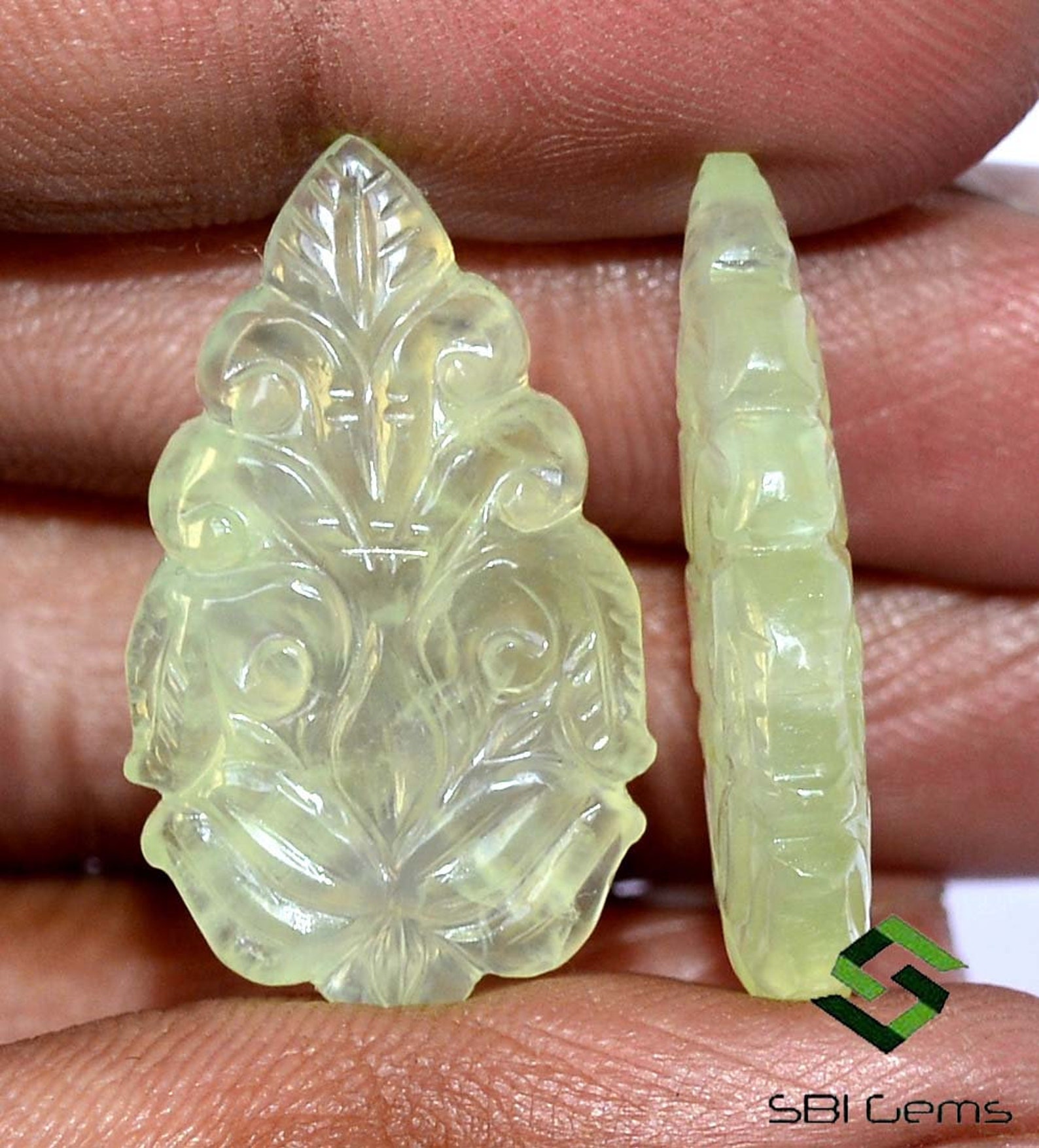 Natural Prehnite Hand Made Carving Pair 28x17 mm 36.06 CTS | Etsy