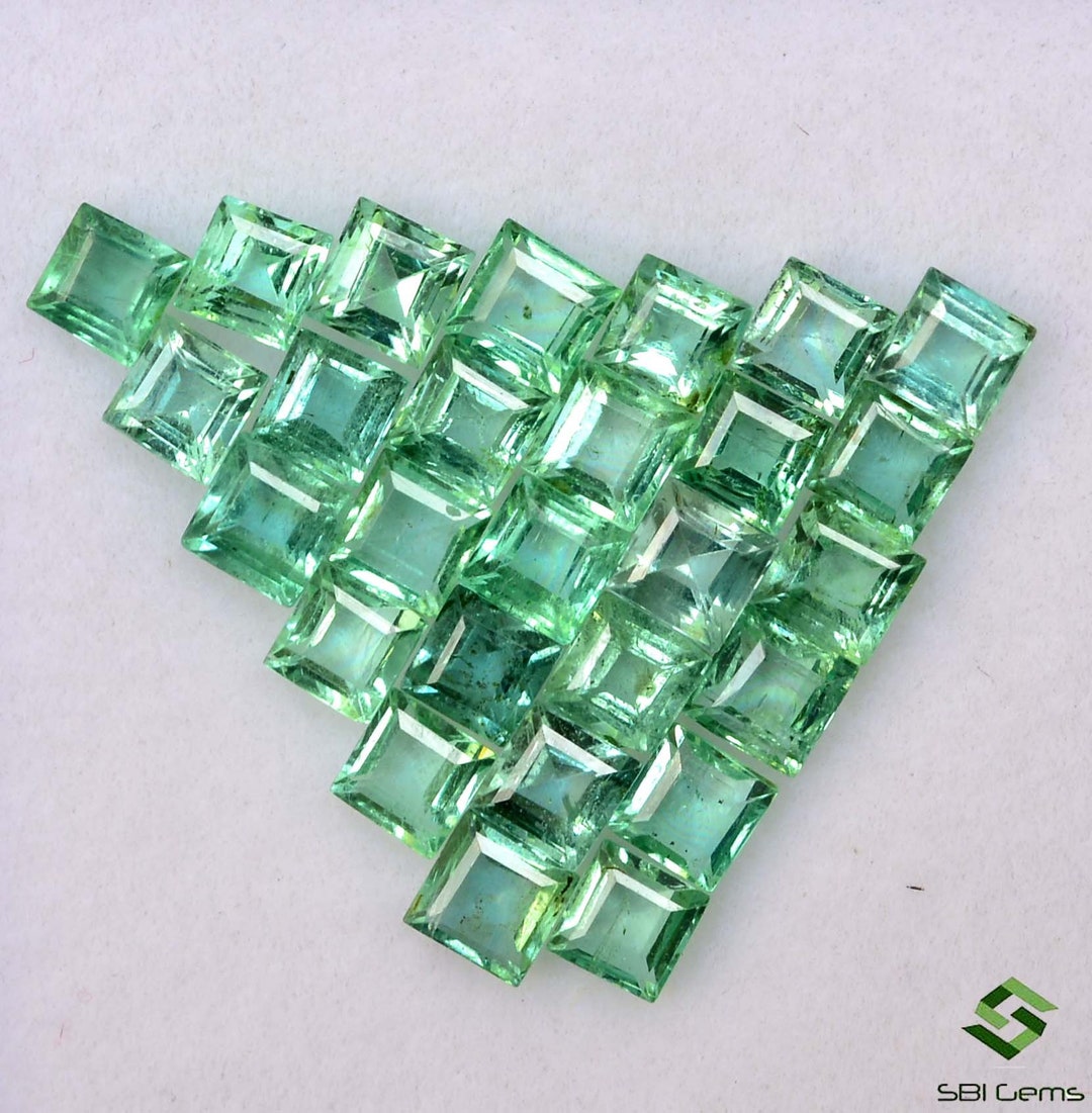 3 Mm Natural Emerald Square Cut Lot 20 Pcs Lustrous Untreated Faceted ...