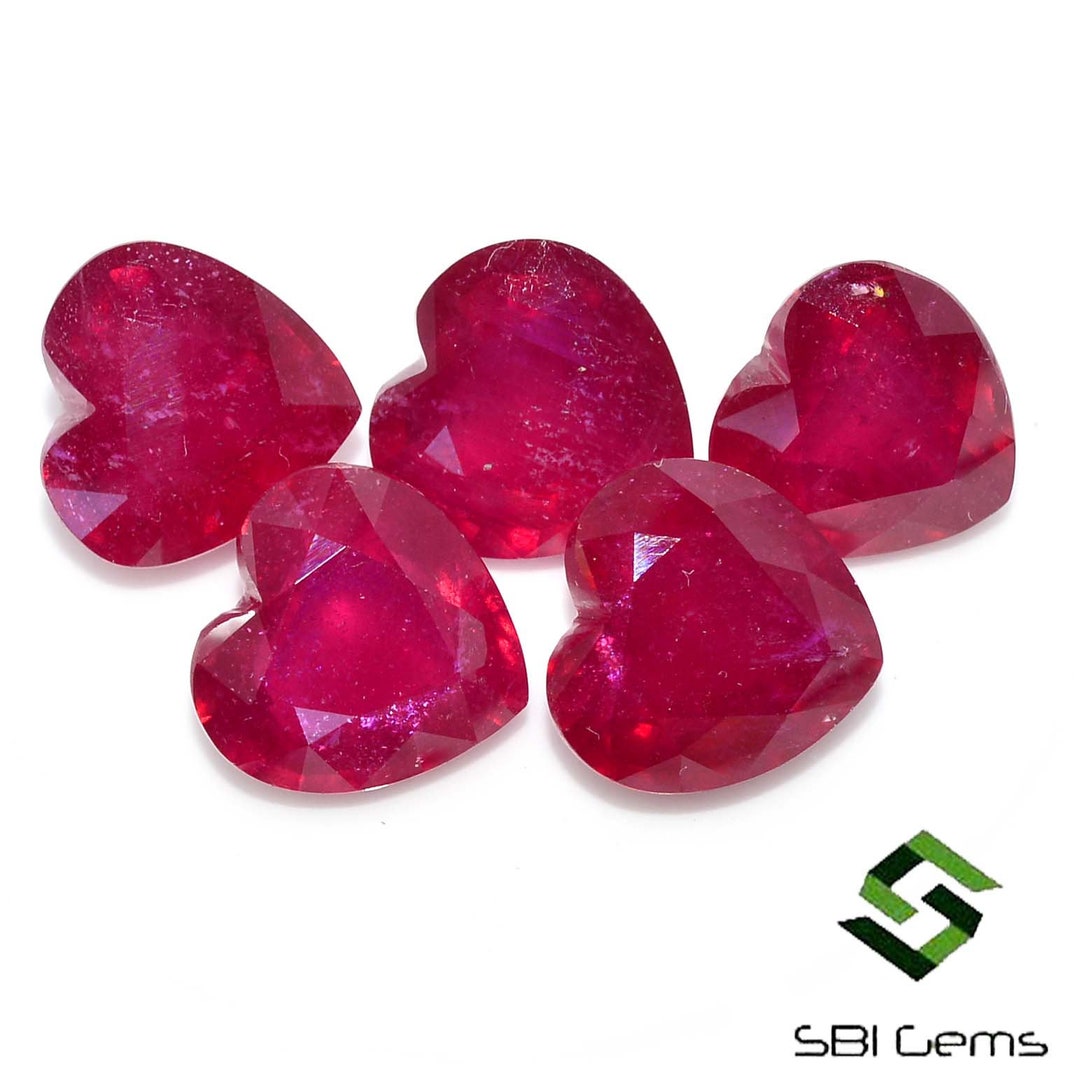 Ruby Heart Shape Gemstones: Deep Red Glass Filled, 11x11 Mm, 5 Pcs - Etsy