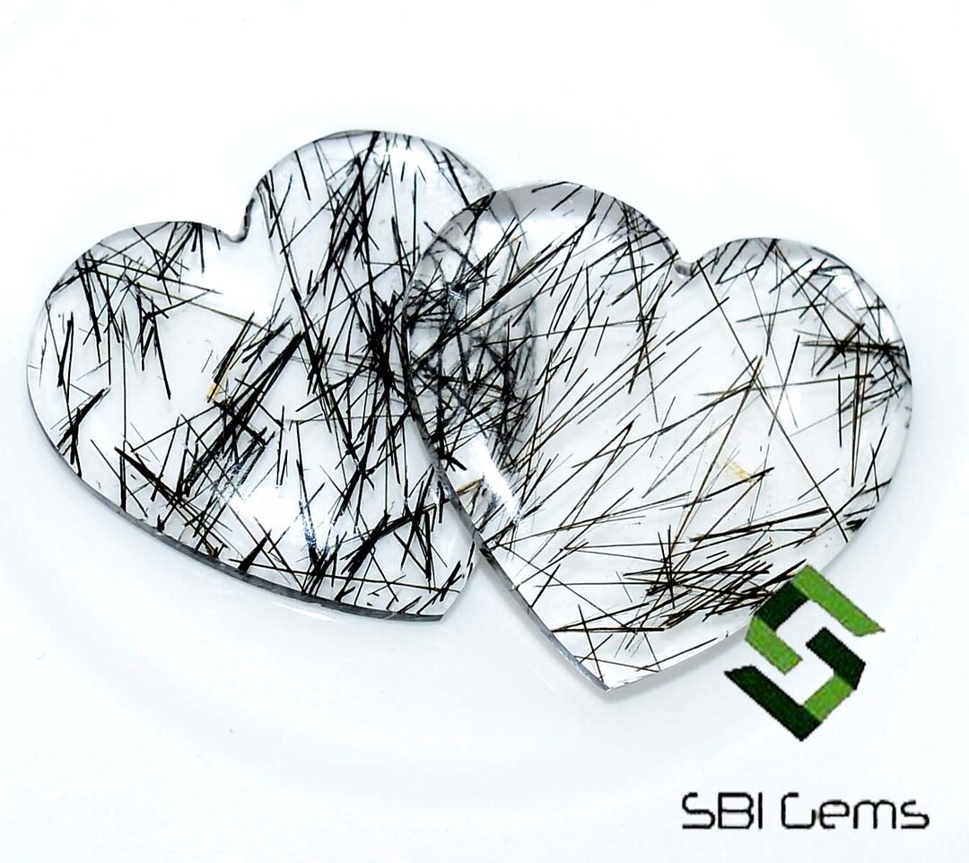 Natural Rutile Quartz Round, Square & Heart Shape Cabochon 3 Pairs ...