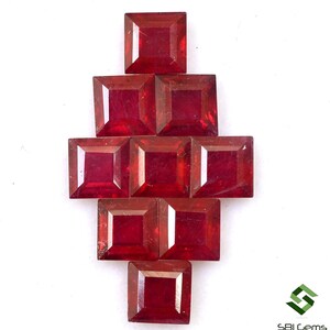 5 Mm Natural Ruby Square Cut Lot 09 Pcs 9.77 CTS Faceted Calibrated ...