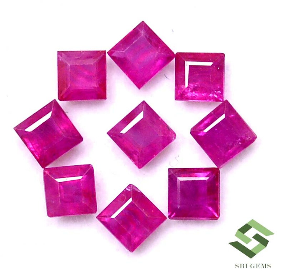 4x4 Mm Natural Ruby Square Cut 2 Quality Lot Calibrated Loose Gemstones ...