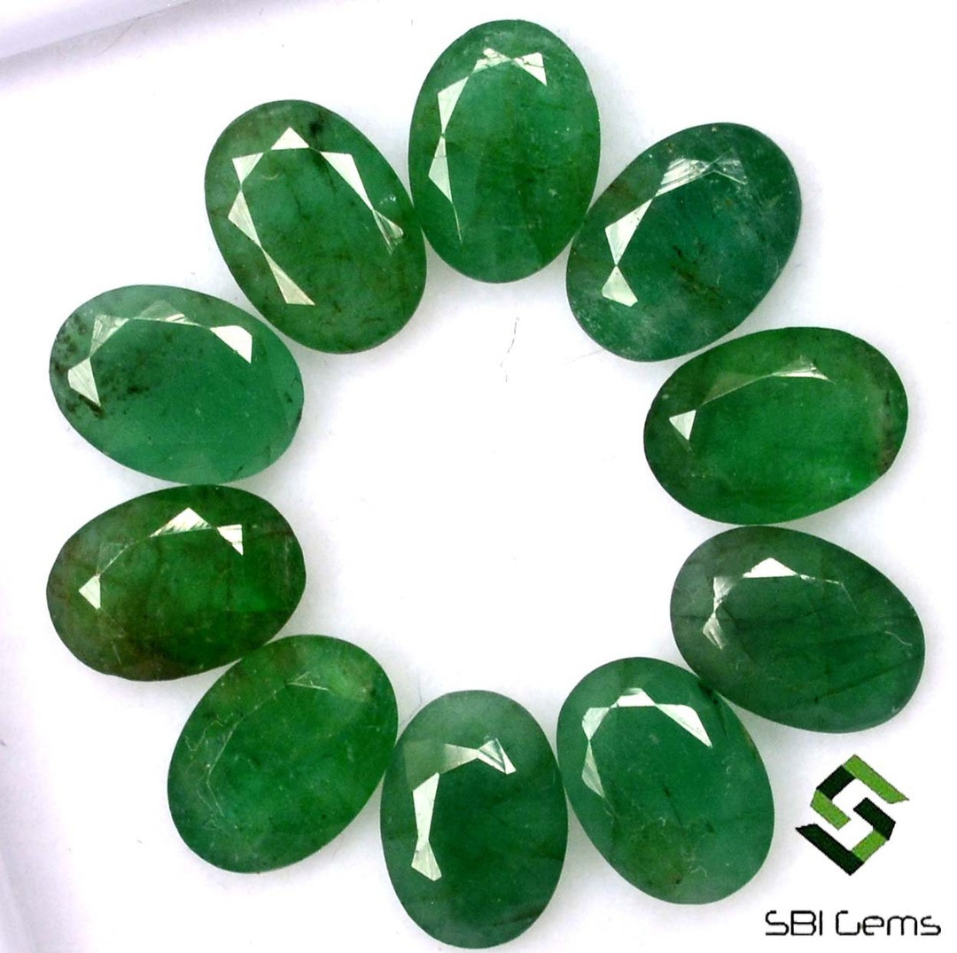 7x5 Mm Certified Natural Emerald Oval Cut Lot 10 Pcs Untreated Faceted ...