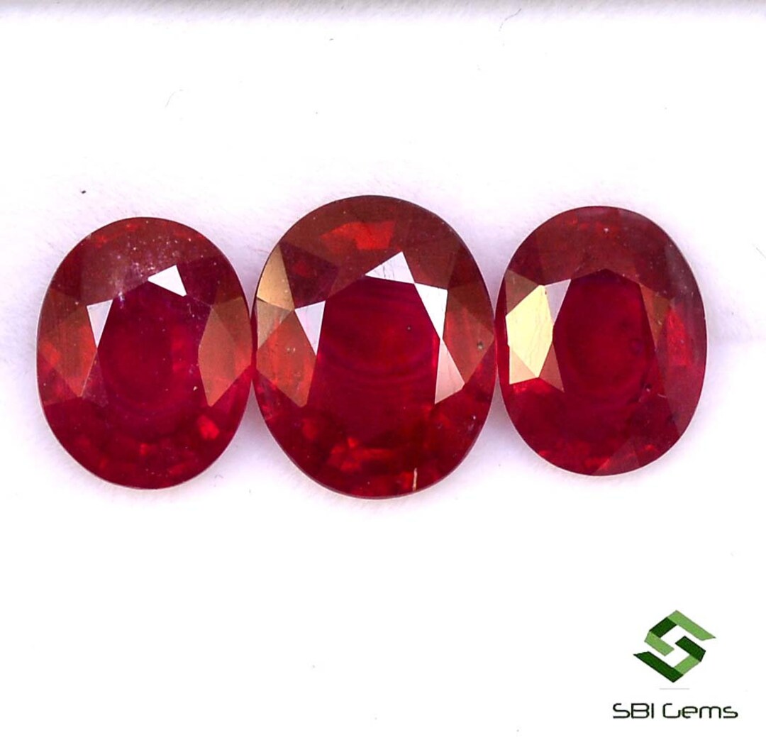 10x8 Mm, 9x7 Mm Natural Top Quality Ruby Oval Cut Set of 3 Pcs Faceted ...