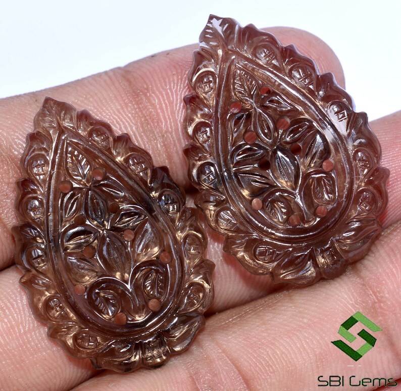 Natural Smoky Quartz Handmade Carving Pair 35x23 Mm 50.84 Cts Leaf ...