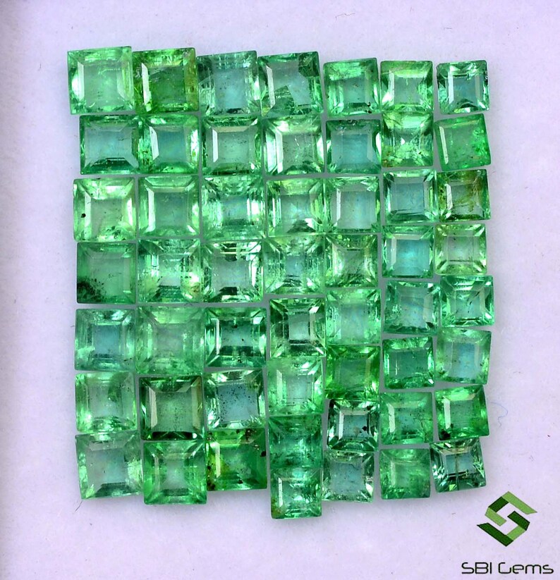 2-3 Mm Natural Square Cut Emerald Lot: 20 Piece Faceted Loose Gemstones ...