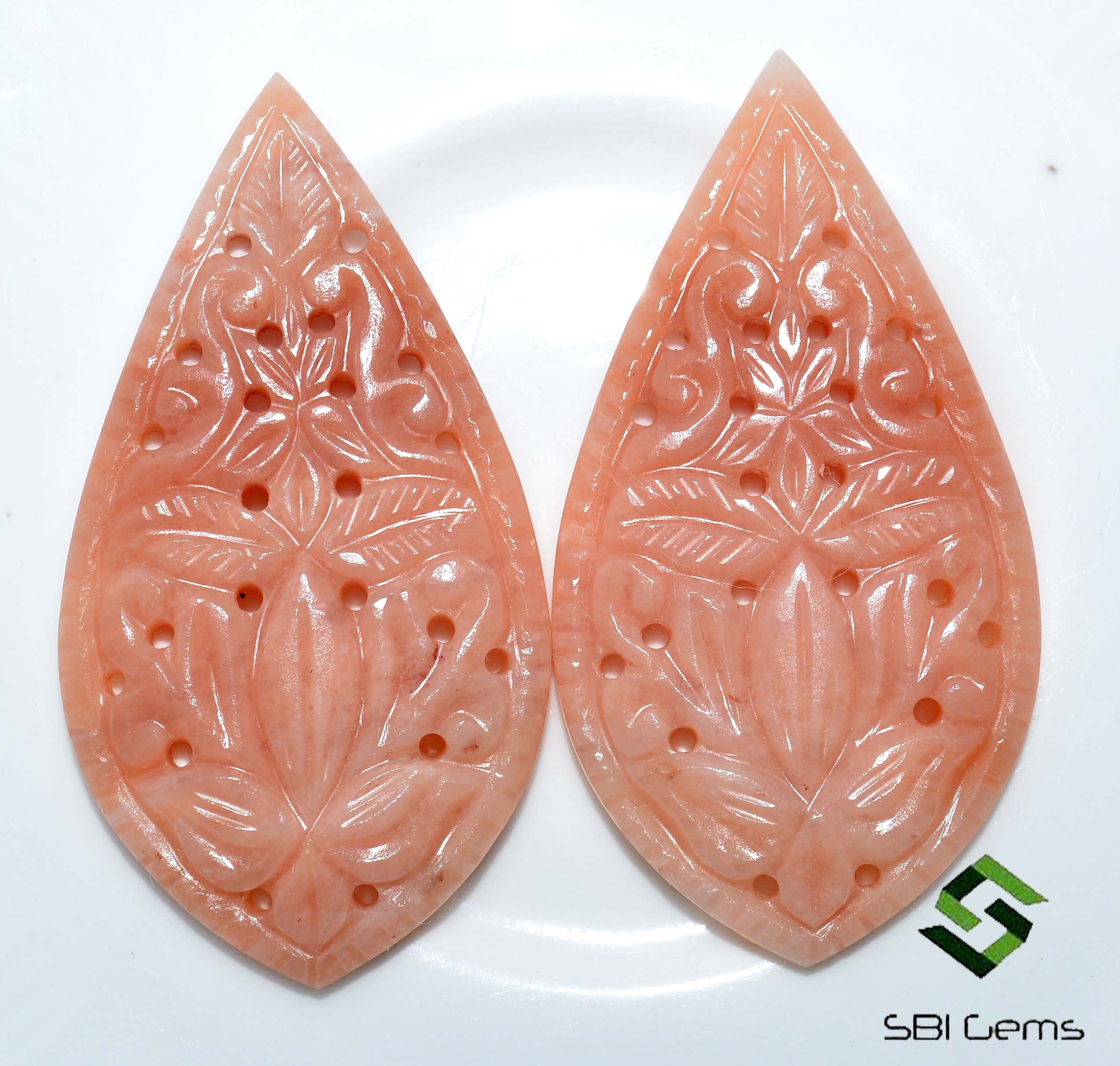 Natural Jade Peach Colour Pair 4 Typs Hand Made Carving Loose | Etsy