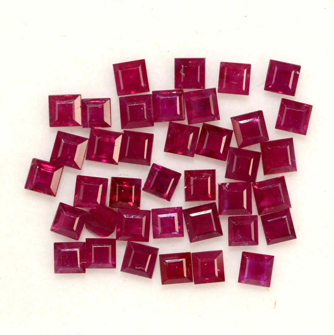 2.75 Mm Natural Ruby Square Cut Calibrated Lot 38 Pcs 6.84 CTS Deep Red ...