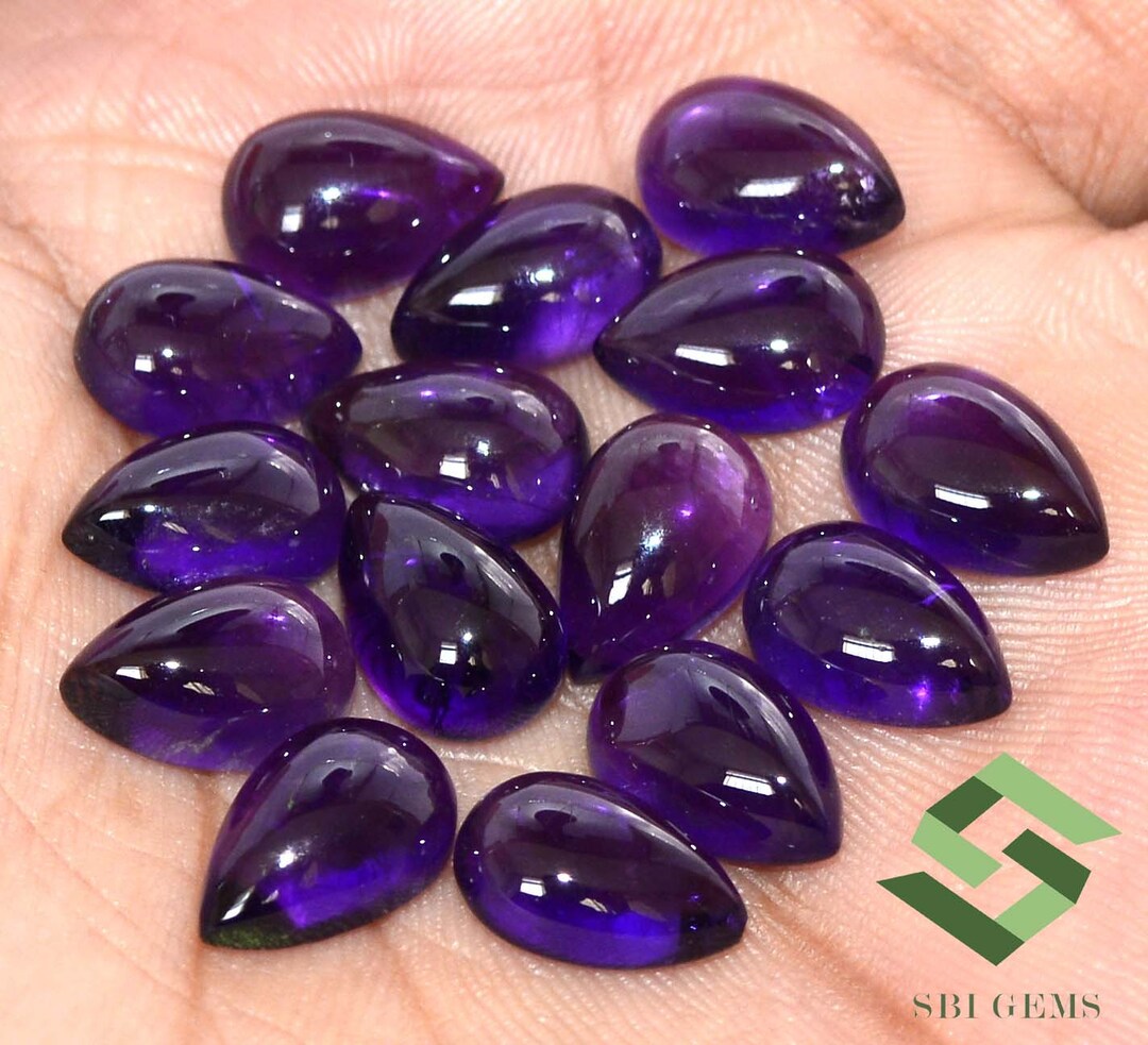 12x8 Mm Certified Natural Amethyst Pear Cabochon Lot 15 Pcs Untreated ...