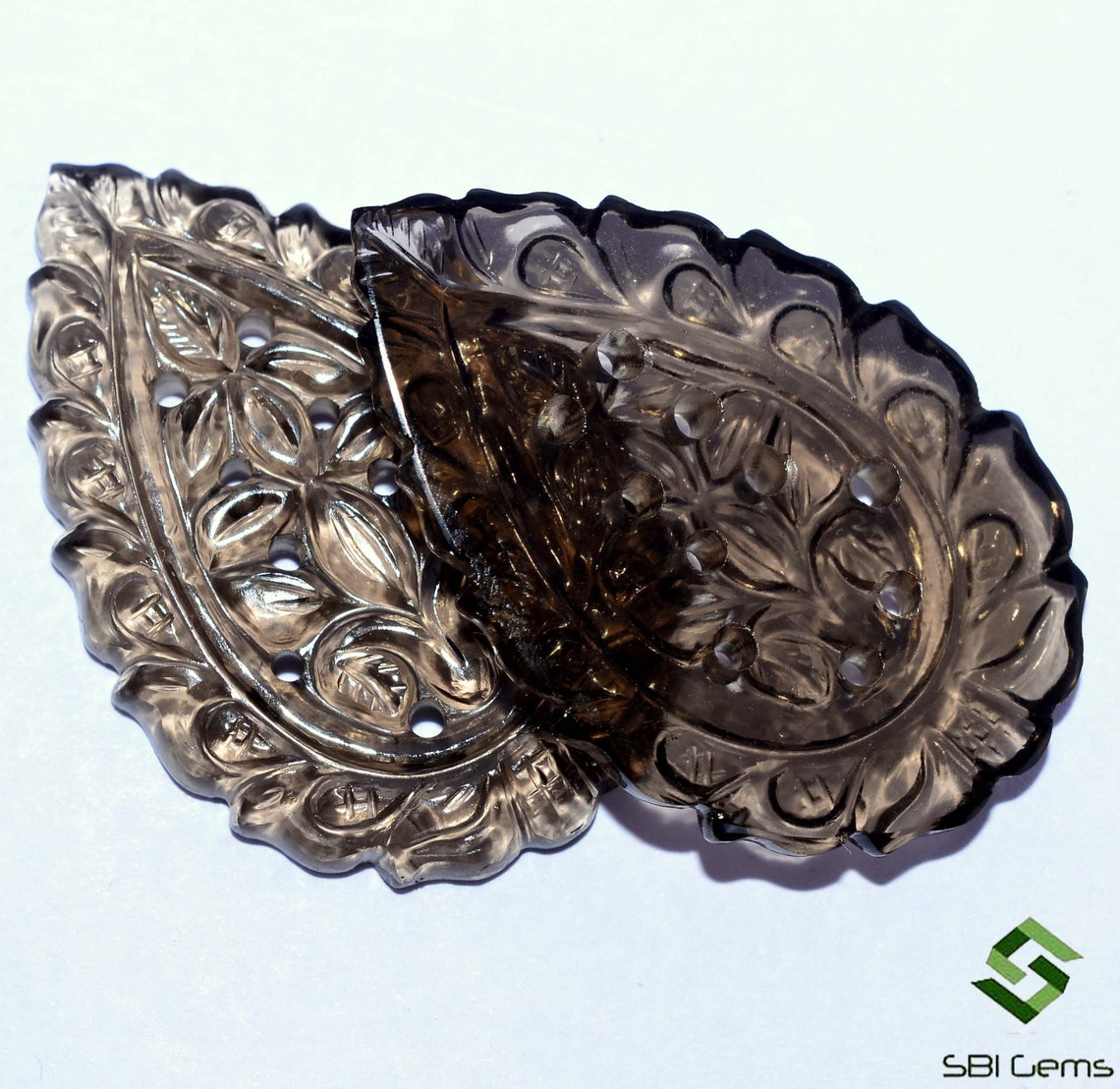 Natural Smoky Quartz Handmade Carving Pair 35x23 Mm 50.84 Cts Leaf ...