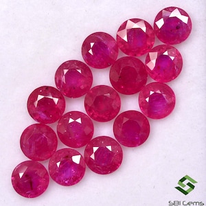 5 Mm Natural Ruby Round Cut Lot 15 Pcs 8.92 Cts Calibrated Deep Red ...