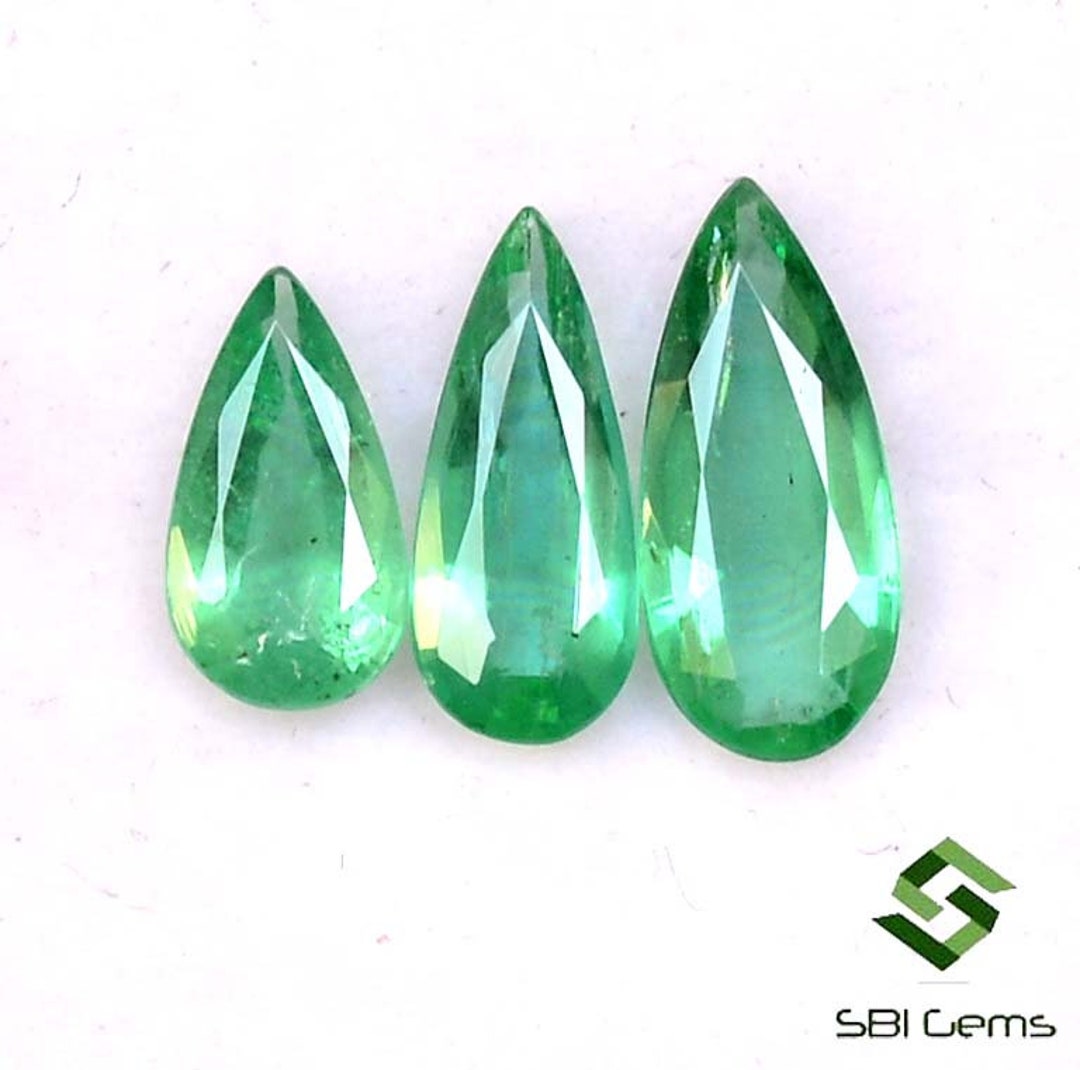 8x4-11x4 Mm Natural Emerald Pear Cut 3 Pcs 2.16 Cts Zambia Loose ...