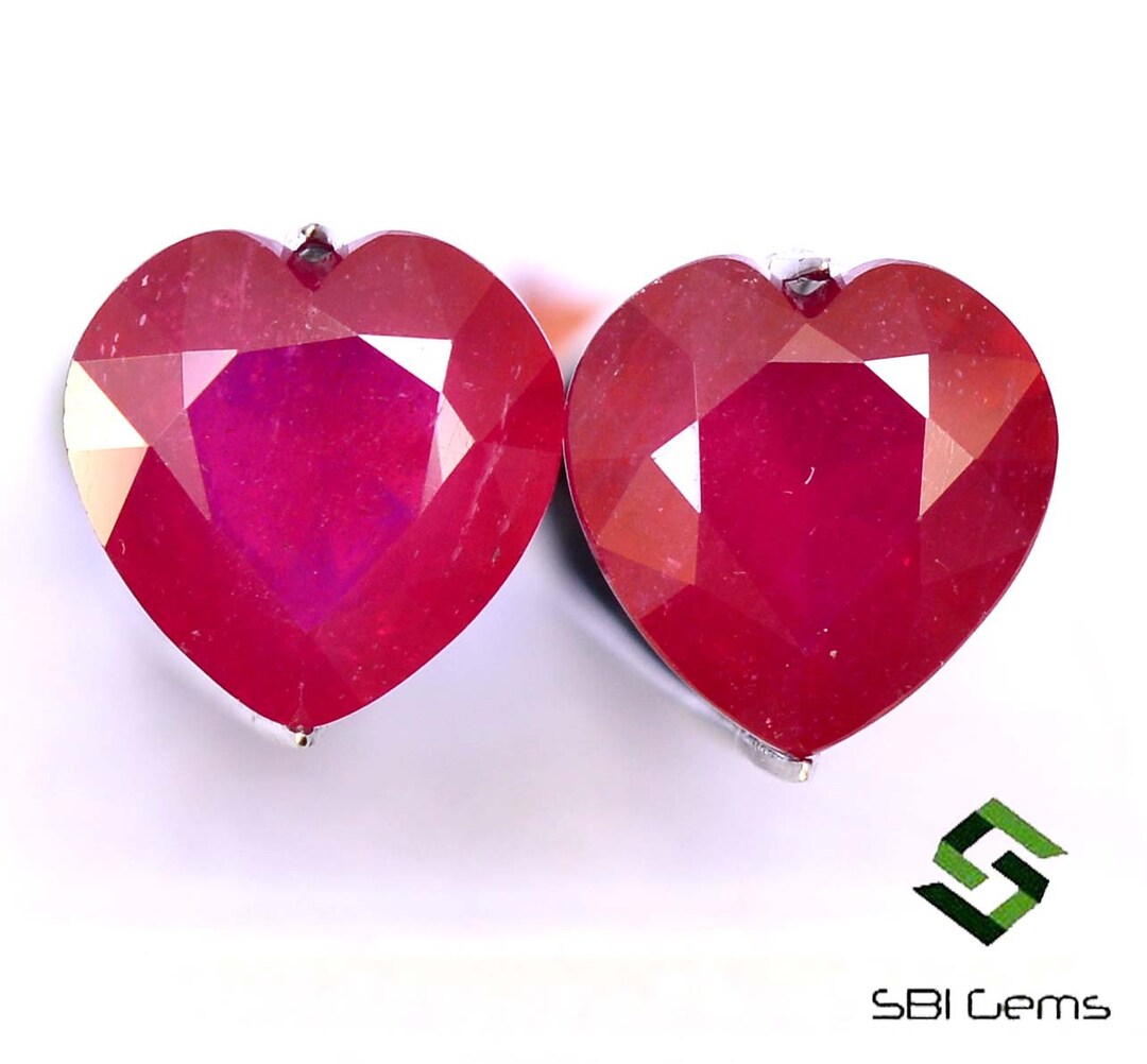 13x13 Mm Natural Ruby Heart Shape Cut Pair 18.62 Cts Deep Red Shade ...