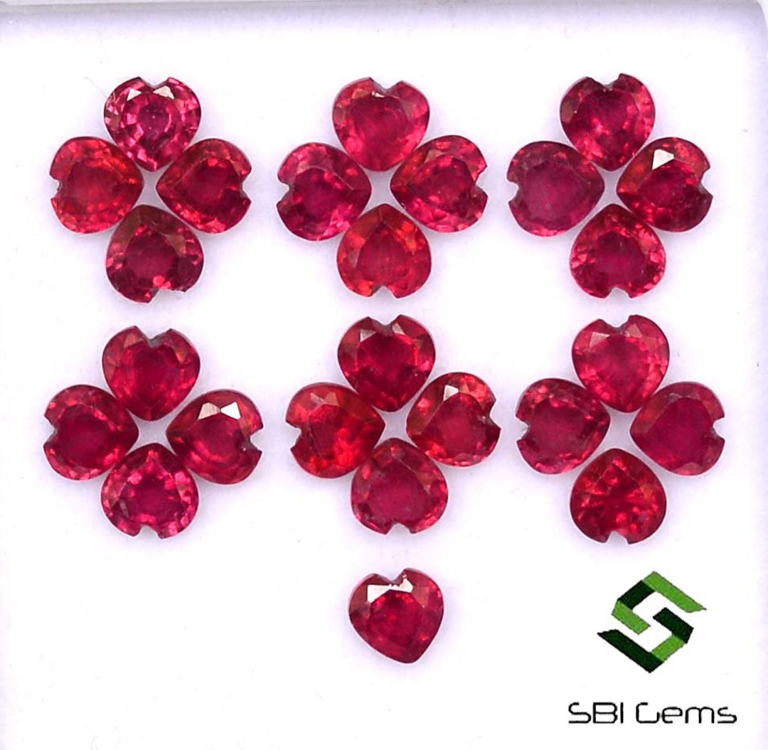 4x4 Mm Heart Shape Natural Ruby Loose Gemstones for Jewelry Lot 25 ...