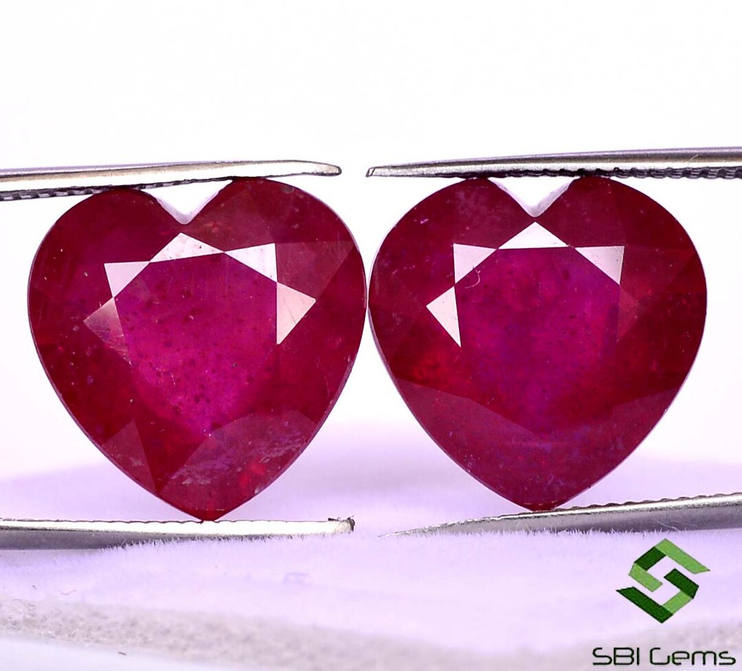 12x12 Mm Natural Ruby Heart Shape Cut Pair 15.62 Cts Dark Reddish Shade ...