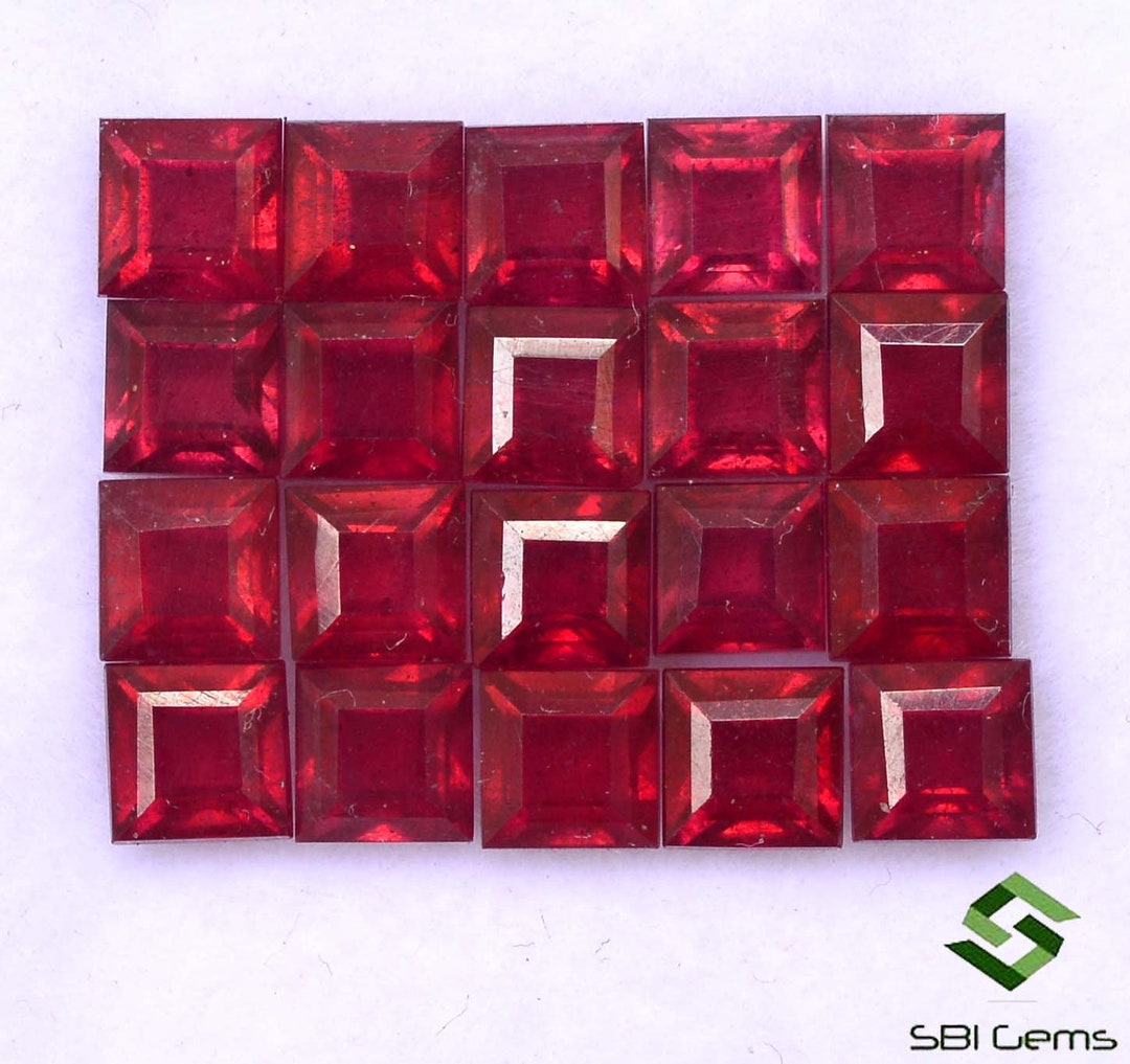 4 Mm Natural Ruby Square Cut Lot 10 Pcs 5.99 CTS Calibrated Faceted ...