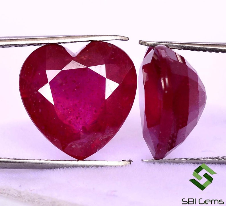 12x12 Mm Natural Ruby Heart Shape Cut Pair 15.62 Cts Dark - Etsy