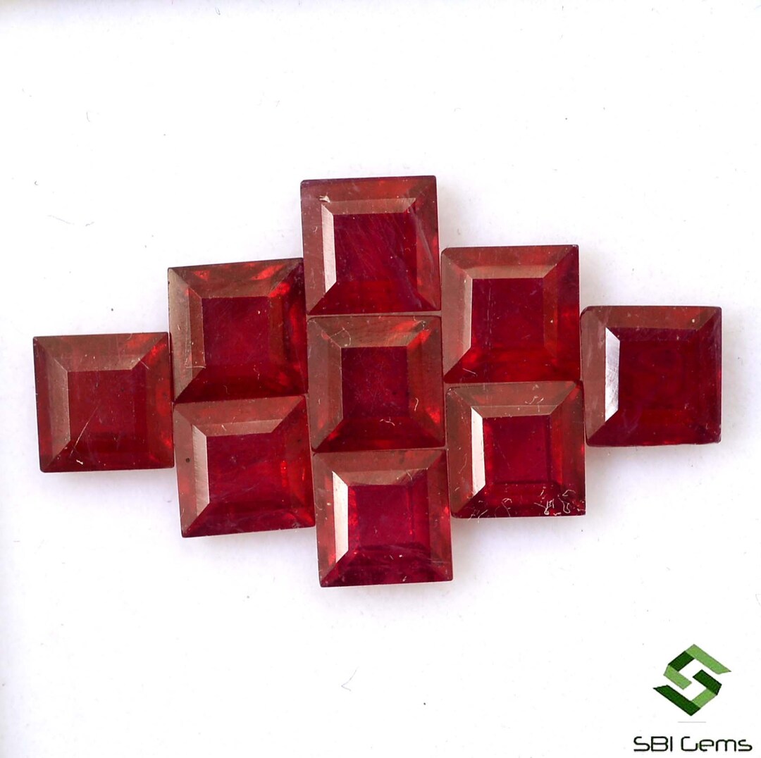 5 Mm Natural Ruby Square Cut Lot 09 Pcs 9.77 CTS Faceted Calibrated ...