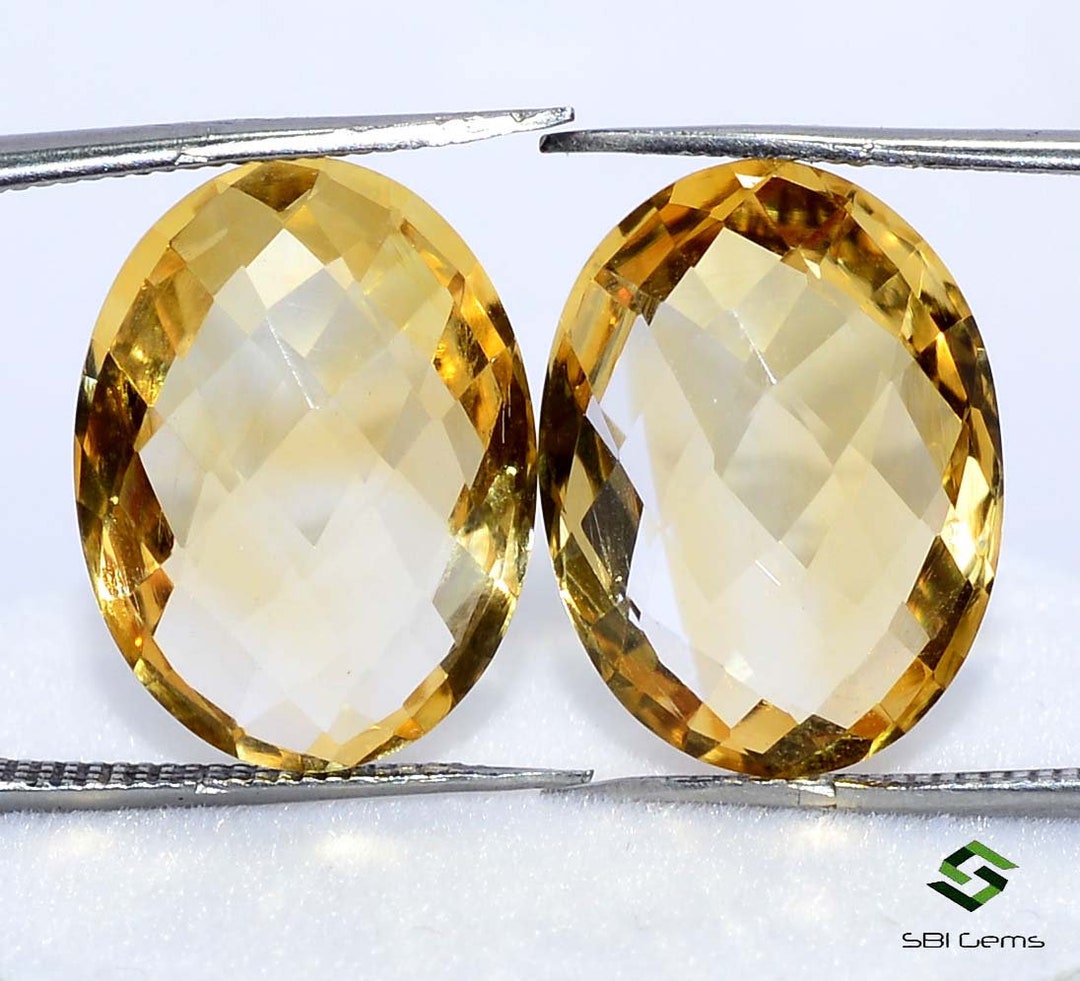 16x12 mm Natürliche Citrin Oval Briollite Checker Cut Paar 15.36 CTS ...