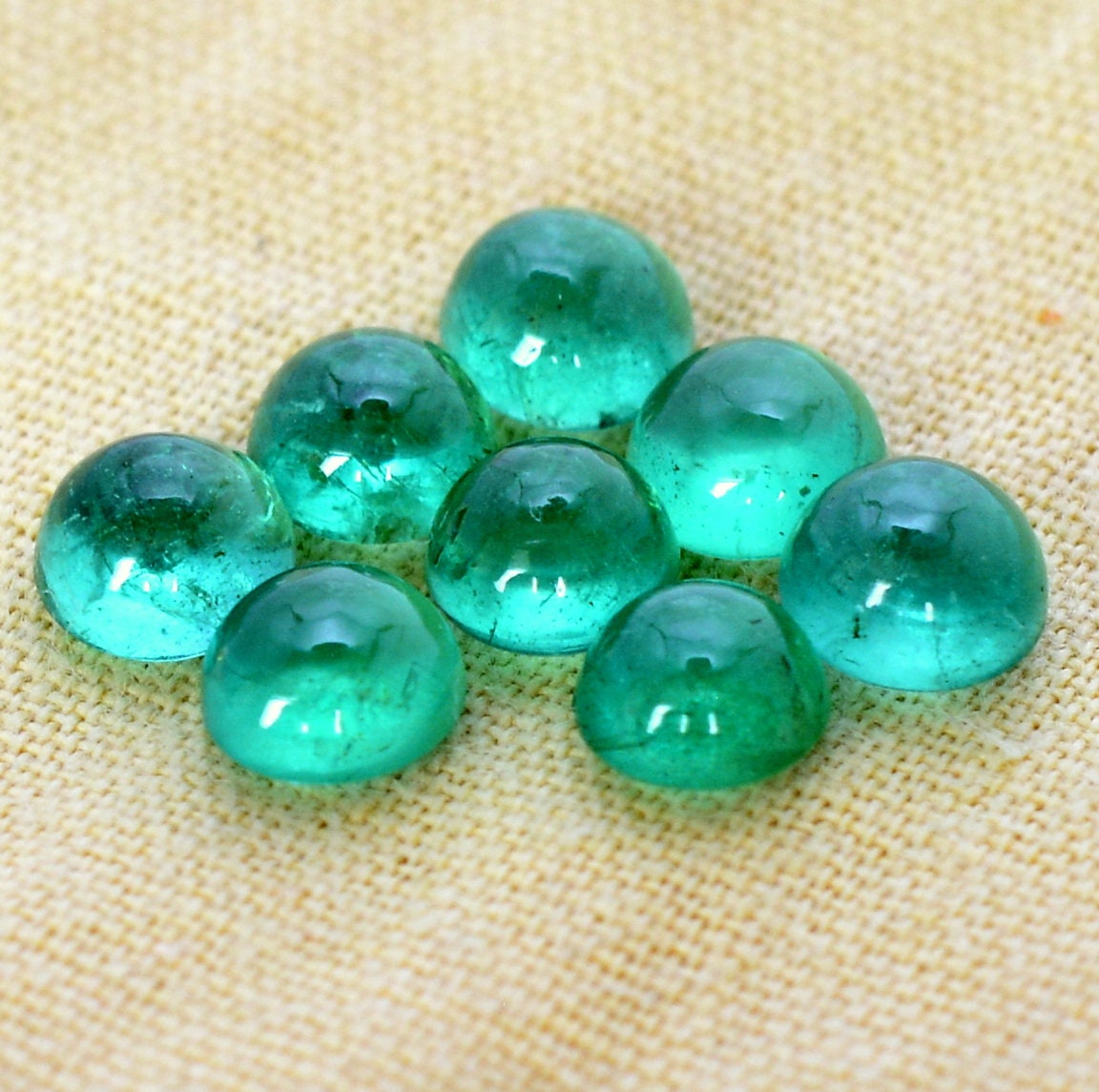 4.50 Mm Natural Emerald Round Cabochon 3.61 Cts Lot 08 Pcs Untreated ...