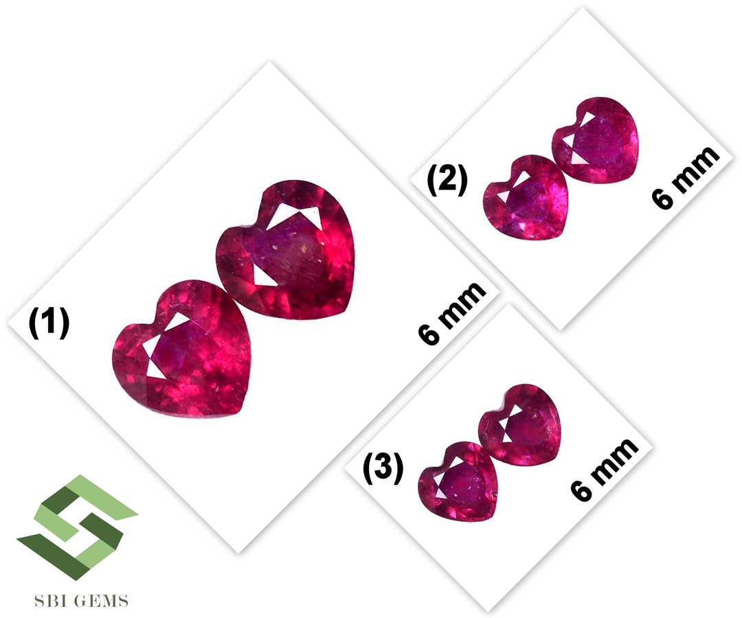 6x6 Mm Natural Ruby Heart Shape Cut 3 Quality Pairs Faceted Loose ...