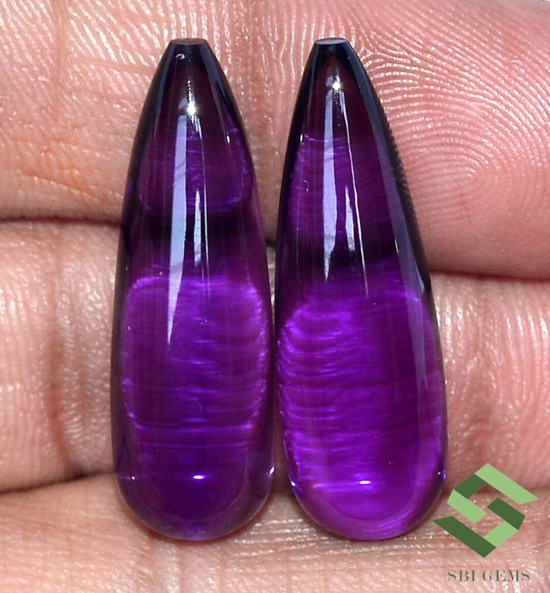 30x10 Mm Natural Amethyst Tear Drops Cabochon Pair 40.54 CTS Untreated ...