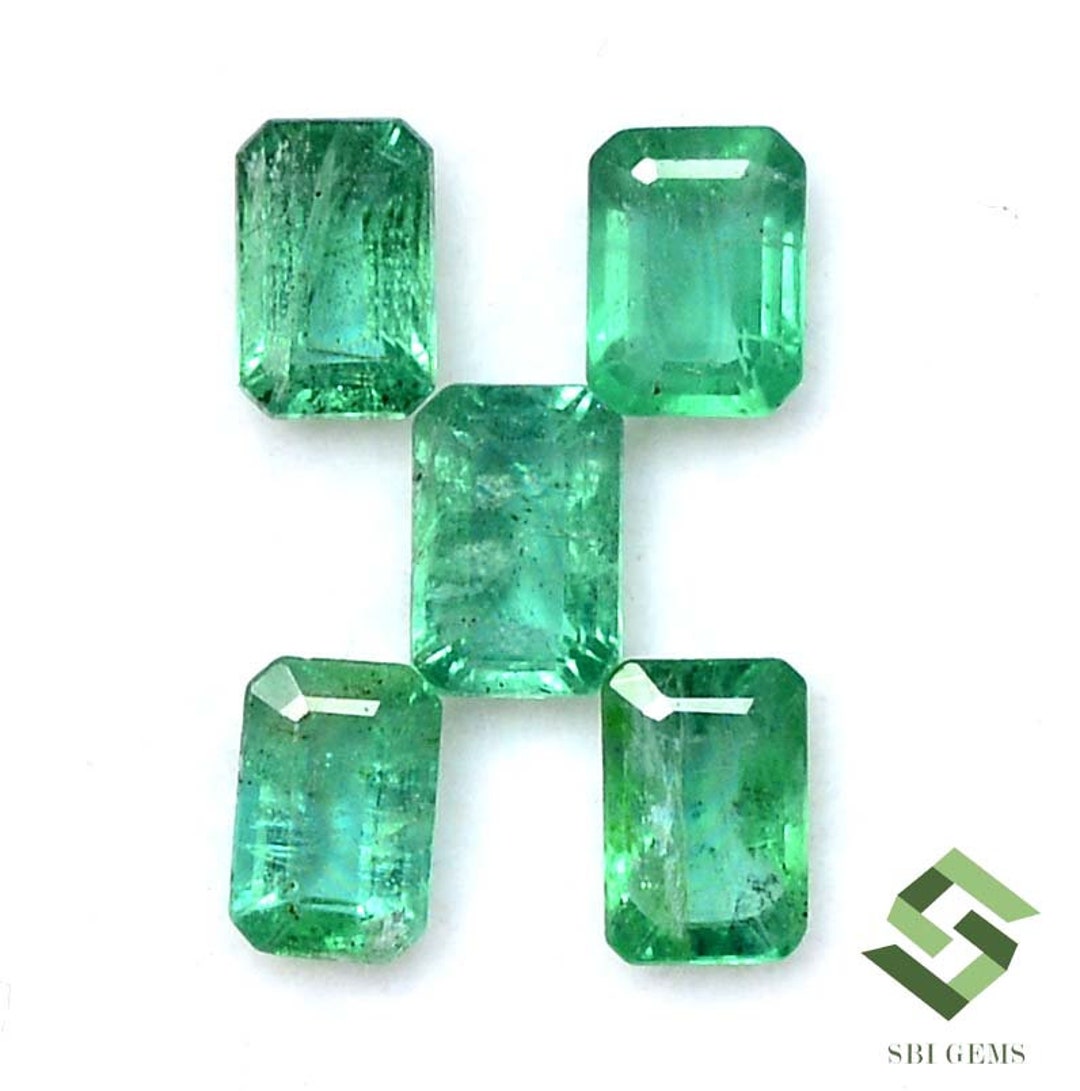 6x4 Mm Natural Emerald Octagon Cut Lot 05 Pcs 2.59 Cts Calibrated Loose ...