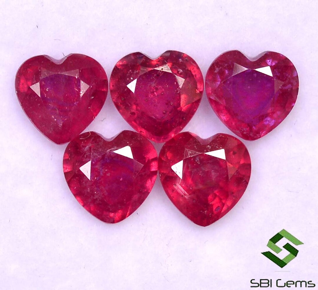 6x6 Mm Natural Ruby Heart Shape Cut Lot 05 Pcs 5.08 Cts Calibrated ...