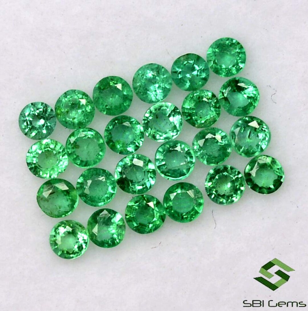 2 Mm Natural Emerald Round Cut Lot 24 Pcs 0.76 Cts Calibrated Faceted ...