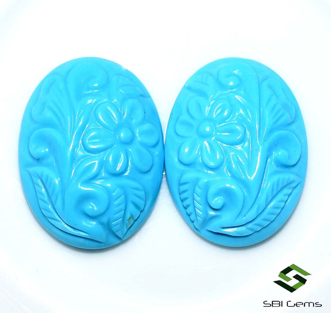 20x15 Mm Certified Natural Turquoise Hand Made Carving Pair 19.44 Cts ...