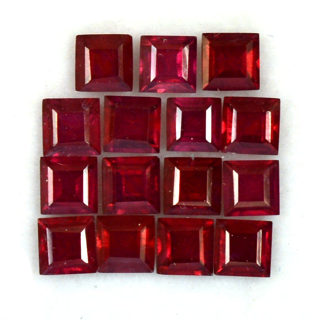 4 Mm Natural Ruby Square Cut Lot 08 Pcs 7.29 Cts Reddish Shade Loose ...