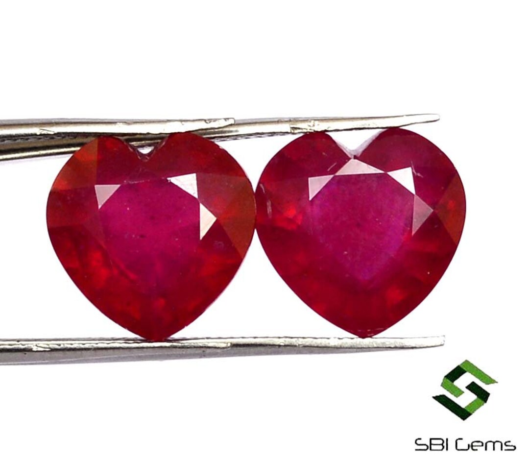 11x11 Mm Natural Ruby Heart Shape Cut Pair 12.73 Cts Calibrated Faceted ...