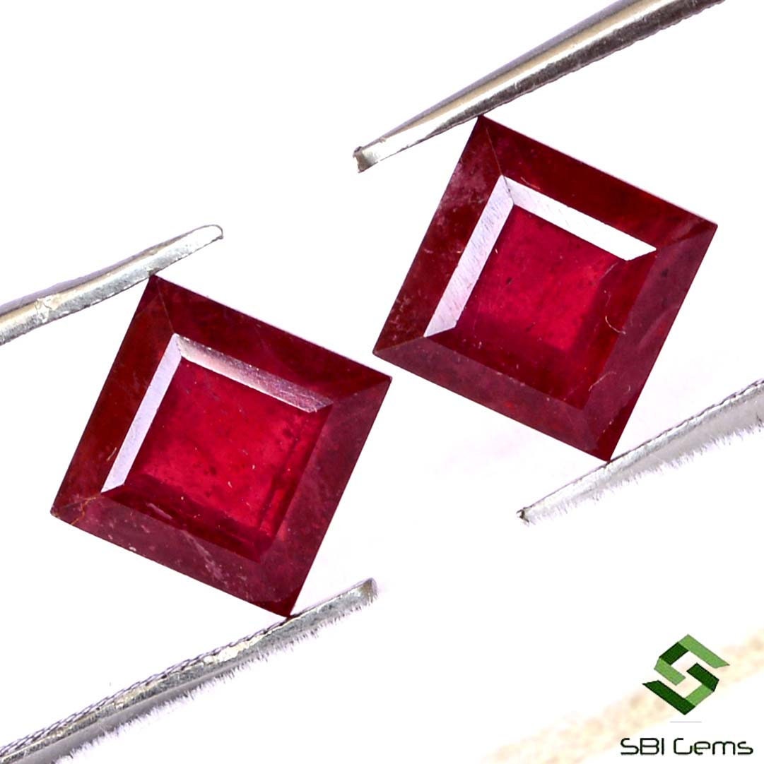 7 Mm Natural Ruby Square Cut Pair 5.91 CTS Loose Gemstones GF - Etsy