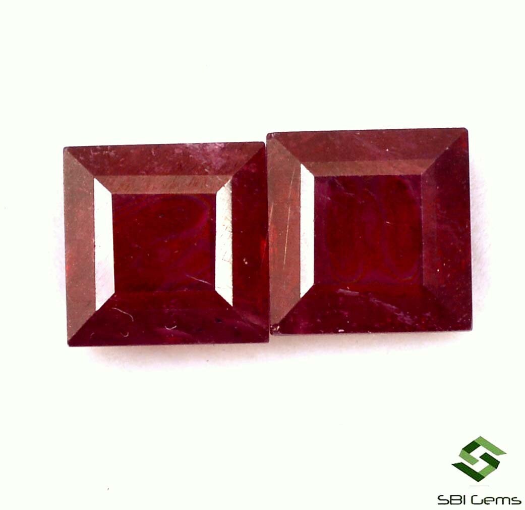 7 mm Natural Ruby Square Cut Pair 5.91 CTS Faceted Well | Etsy